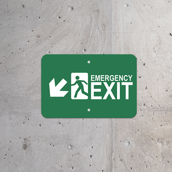 Horizontal Down Left Arrow Emergency Exit Sign - Custom Signs