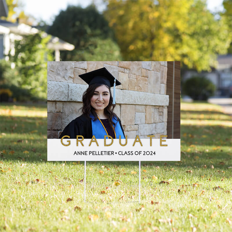 Graduate in Gold Texture Graduation Yard Sign - CustomSigns.com