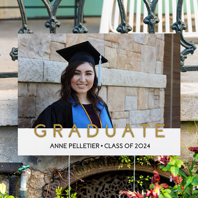 Graduate in Gold Texture Graduation Yard Sign - CustomSigns.com