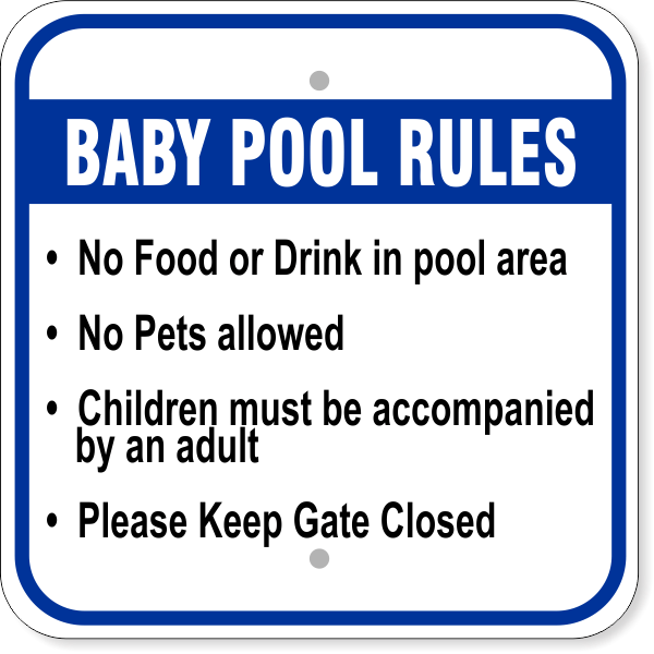 Aluminum Sign Baby Pool Rules Custom Signs