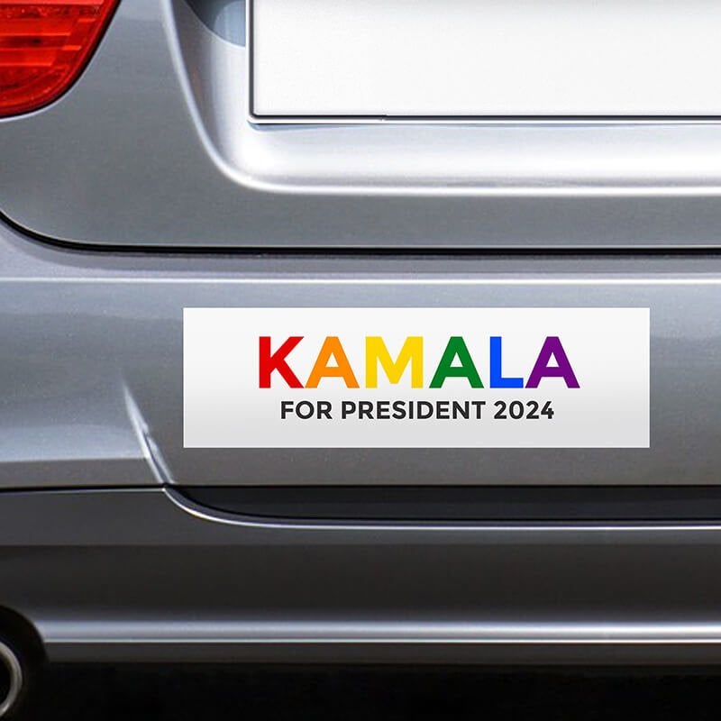 Rainbow Kamala for President Bumper Sticker - CustomSigns.com