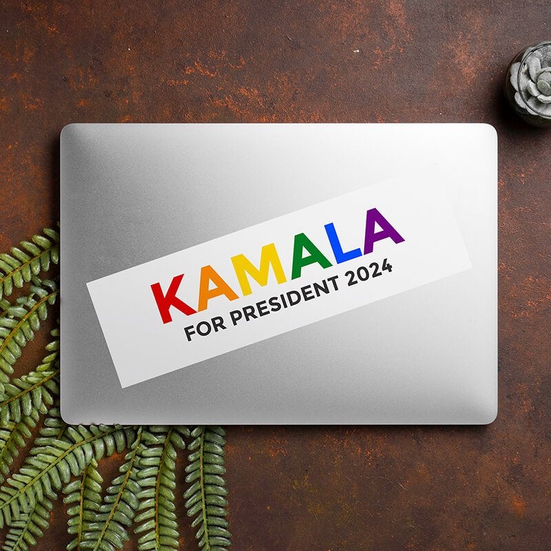 Rainbow Kamala for President Bumper Sticker - CustomSigns.com