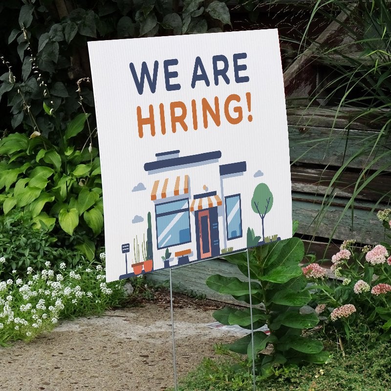 We Are Hiring Sign with Storefront - CustomSigns.com