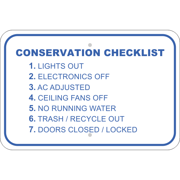 Horizontal Conserve Before Leaving Checklist Sign - Custom Signs