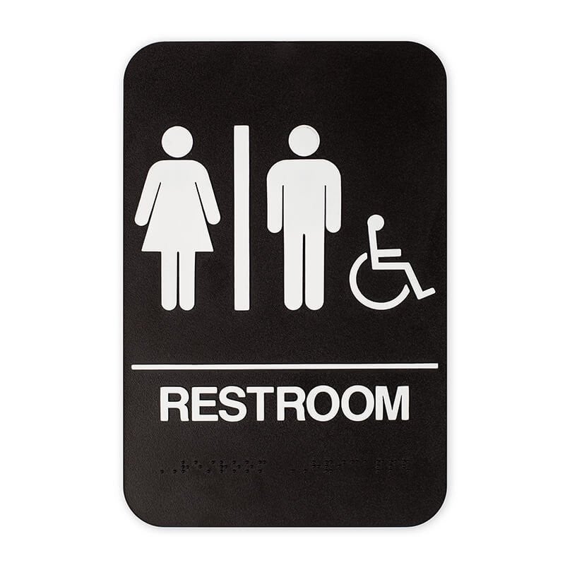 Brown Unisex Handicap 9" x 6" ADA Braille Restroom Sign - CustomSigns.com