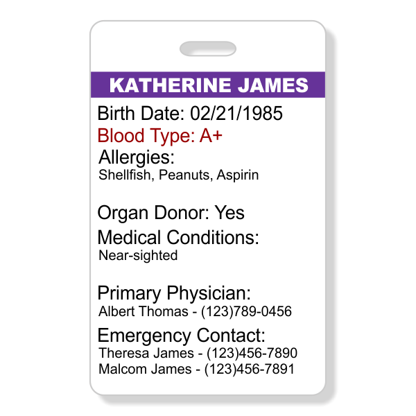 Emergency Health Information Vertical Wallet Reference Card ...