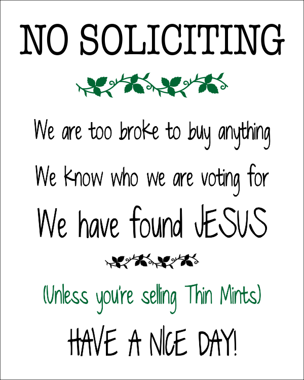 No Soliciting Unless You're Selling Thin Mints Sign - Custom Signs