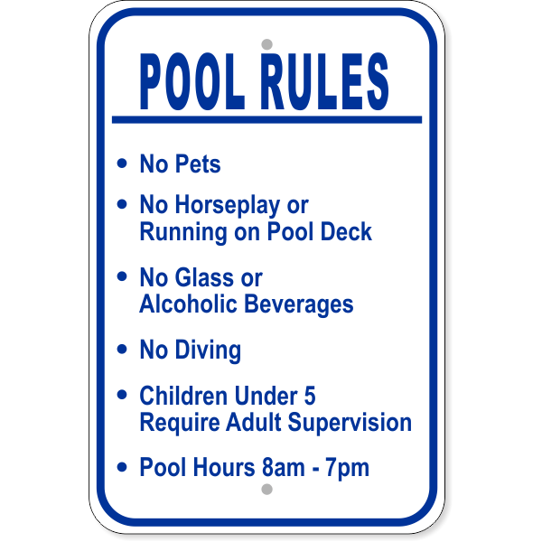 Pool Rules Square Aluminum Sign | 18" X 12 - Customsigns.com
