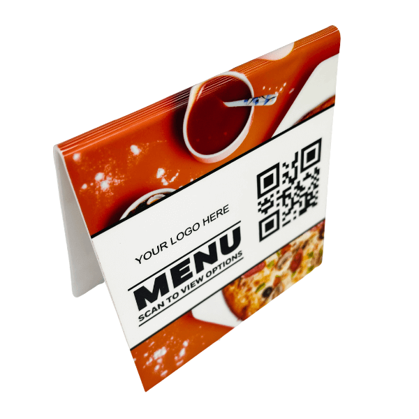 Custom QR Code with Image Menu Table Top Sign - CustomSigns.com