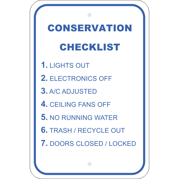 Vertical Conserve Before Leaving Checklist Sign - Custom Signs