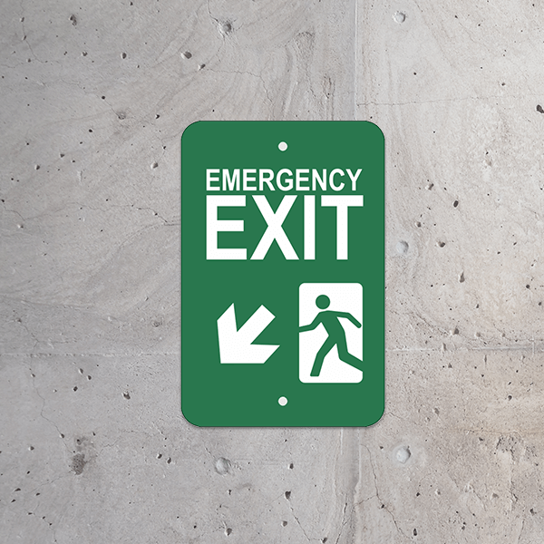 Vertical Down Left Arrow Emergency Exit Sign - Custom Signs